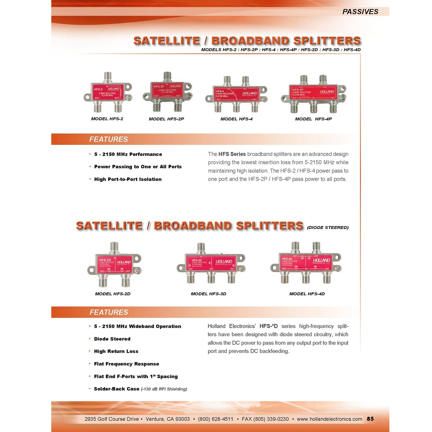 Holland Electronics 2-Way Diode Steered Splitter HFS-2D 5-2150 MHz Per ...
