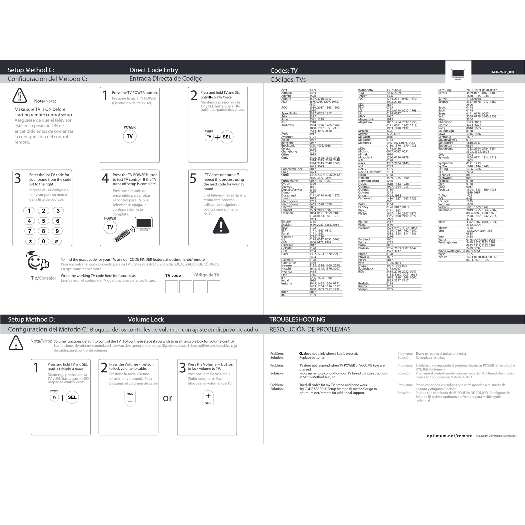 Cablevision Optimum Model URC 2464 B00 Universal Remote Control ...